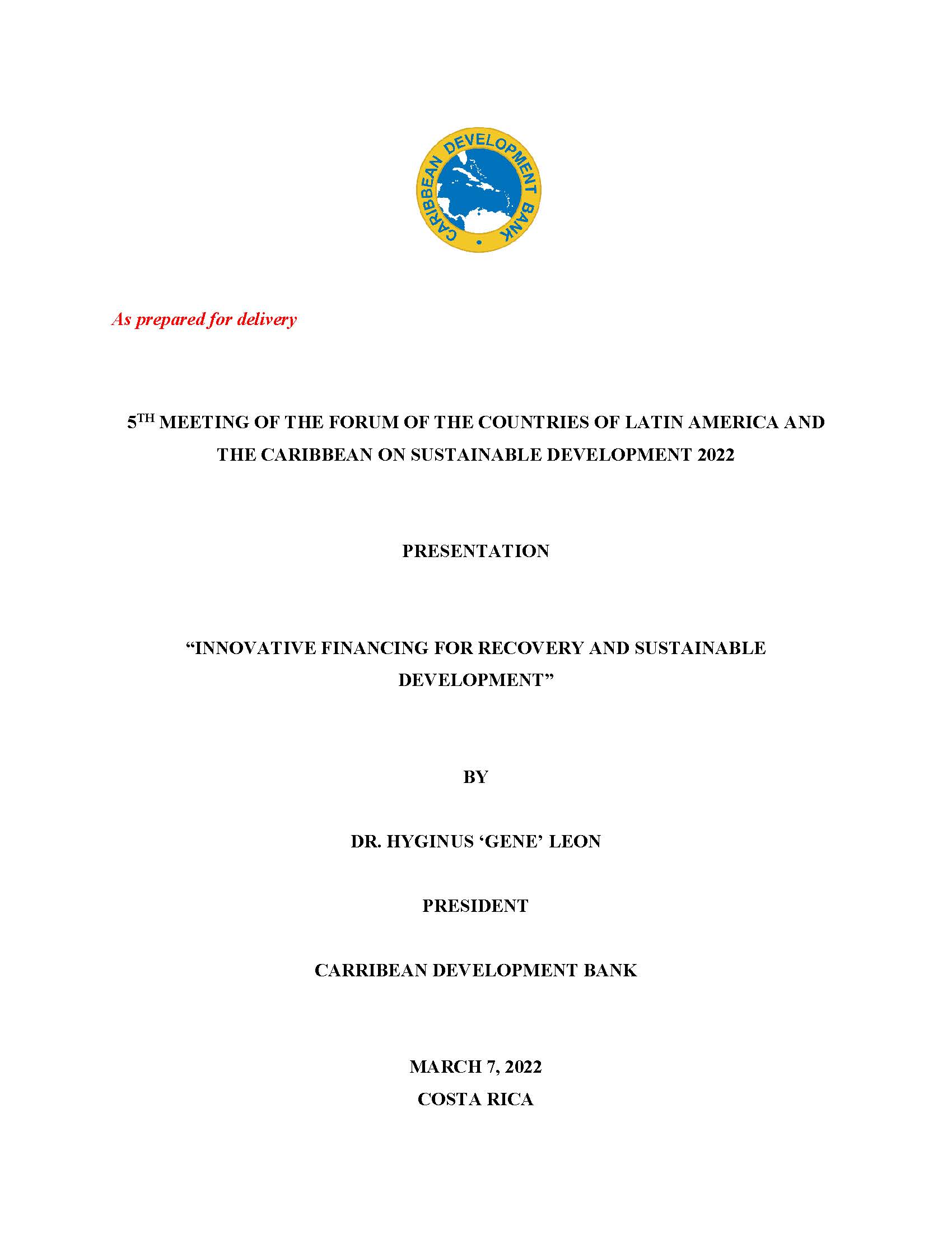 Innovative Financing for Recovery and Sustainable Development ...