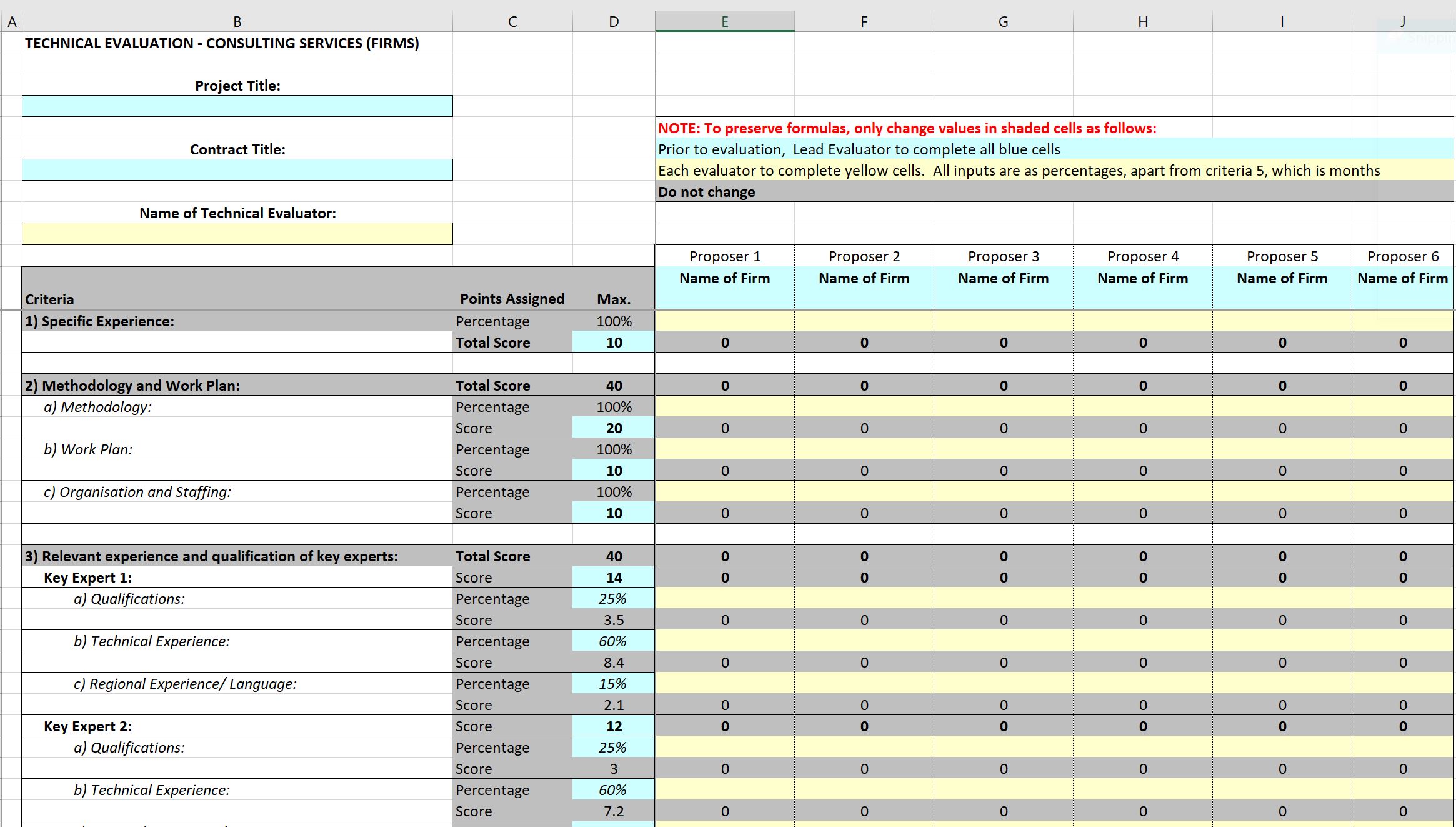 Excel tool for scoring technical proposals for consulting services ...